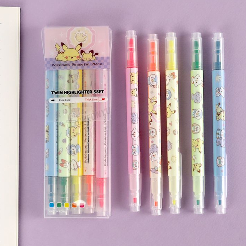 5pcs/1set Pokemon Pokepeace Double Tip Highlighter Pen 5colors Cute ...