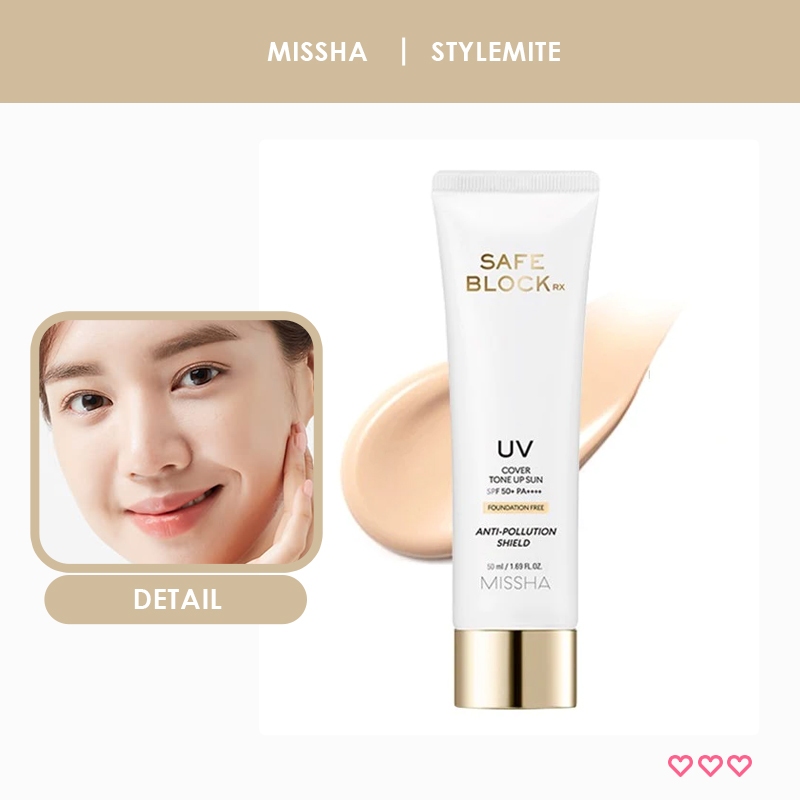 [STYLEMITE OFFICIAL & 05.05 50% OFF] MISSHA Safe Block RX Cover Tone Up Sun - Foundation Free ...