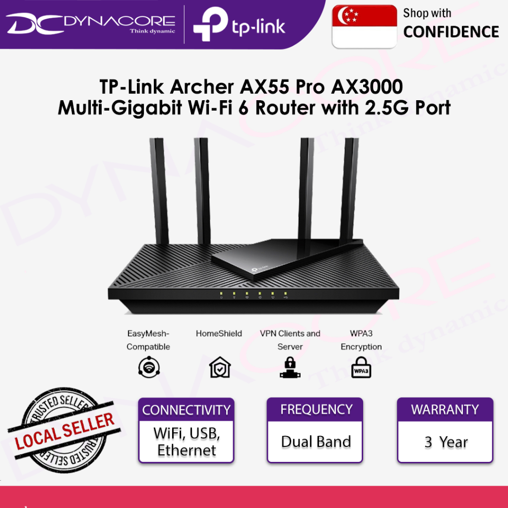 DYNACORE - TP-Link Archer AX55 Pro AX3000 Multi-Gigabit Wi-Fi 6 Router with 2.5G Port | Shopee ...