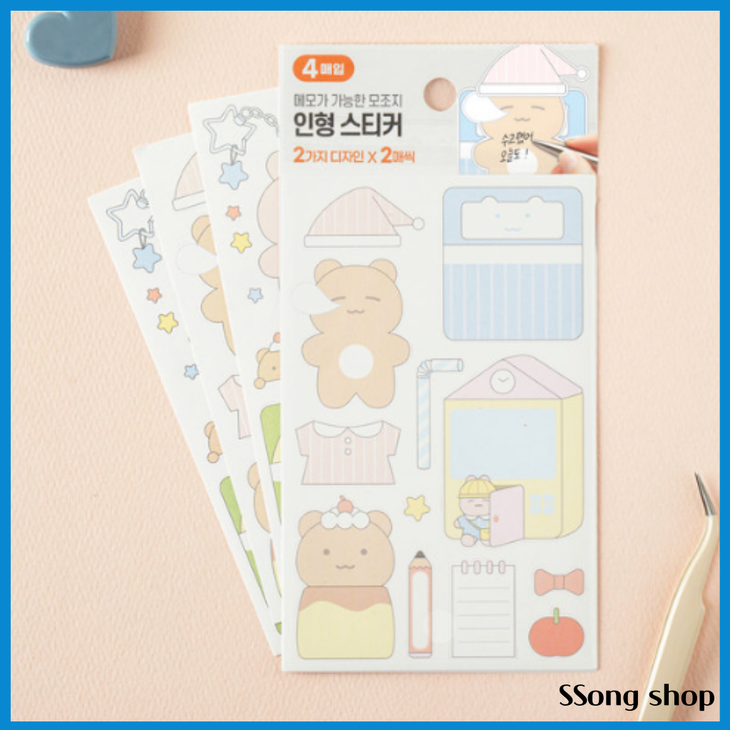 Daiso Korea Cute Memo Sticker Set – 4 Sheets for Journaling & Gifts ...