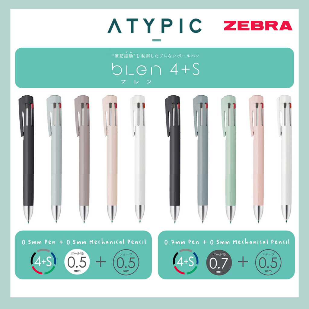 Zebra Blen 4+S Multi Function Pen, 4 Colors (Black, Blue, Red & Green ...
