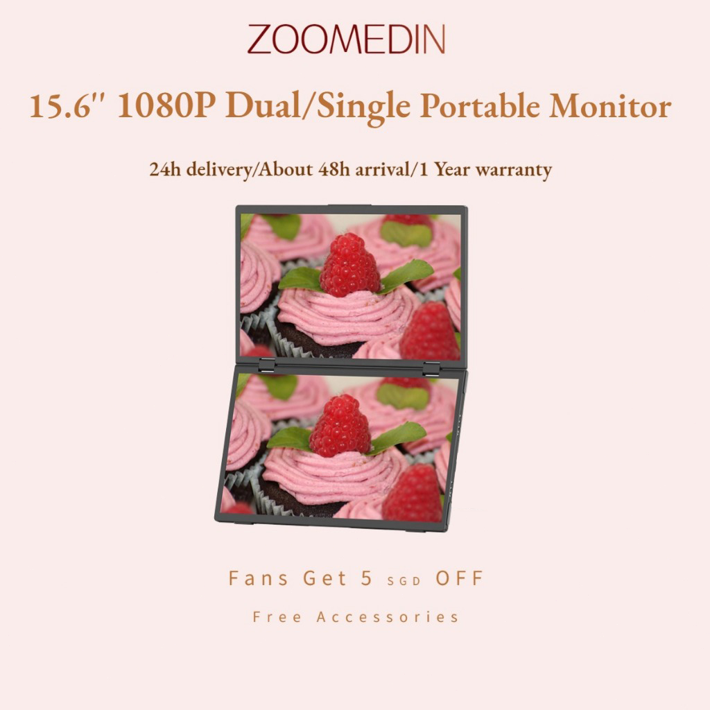 Zoomed_in Portable Monitor 15.6" 1080P FHD IPS Folding Stacked Portable ...