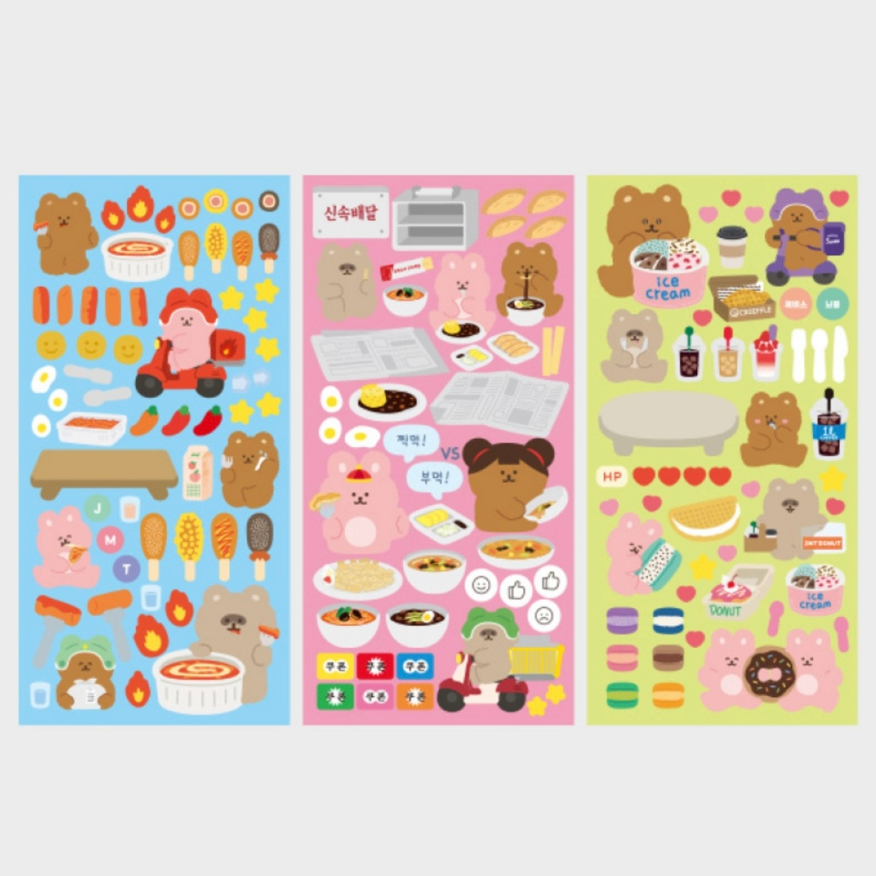 Cute Bears / Rabbits Food Series Stickers (4 sheets) | Shopee Malaysia