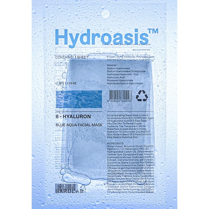 [BARULAB] INFINITIME™ HYDRO BOOST BLUE AQUA MASK 30g x 10pcs | Shopee ...