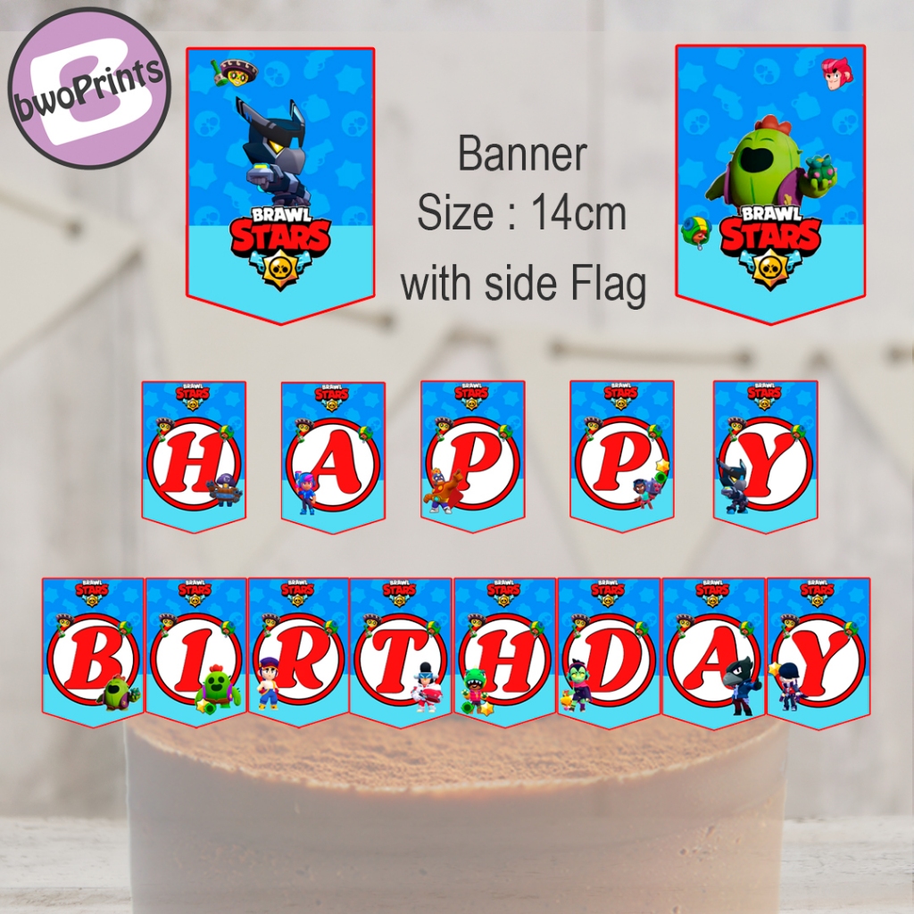Brawl Stars Banner Happy Birthday Flag Sticker Celebrate Cake Topper ...