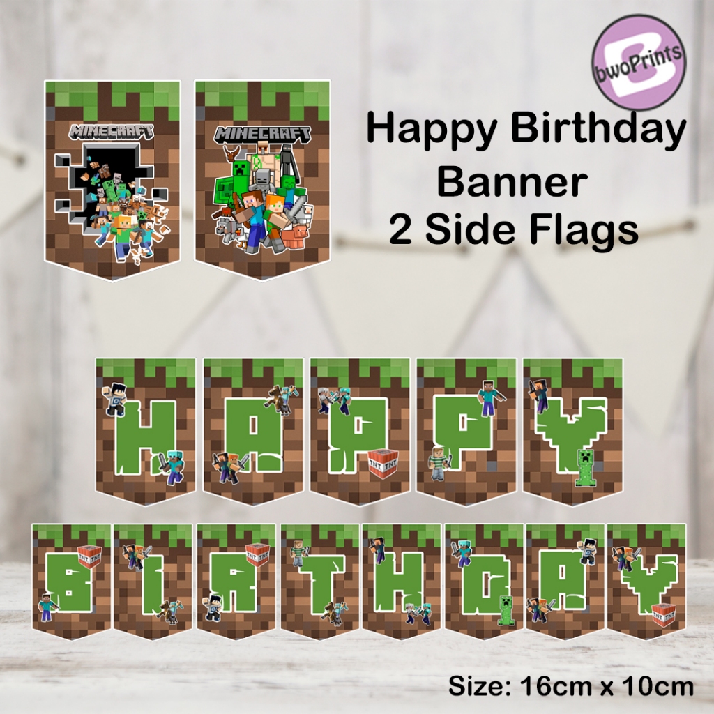 Minecraft Happy Birthday Banner Cake Topper Cupcake Topper Party Label ...