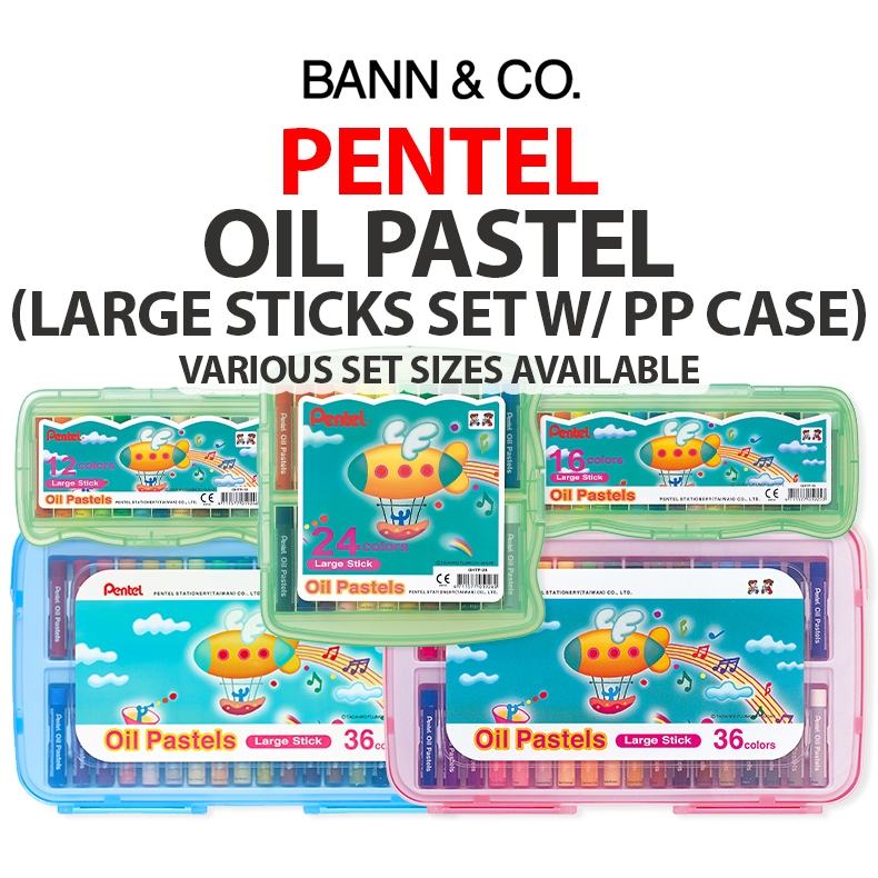 PENTEL Oil Pastels Large Sticks Set w/ PP Case (12, 16, 24, 36 Colours ...