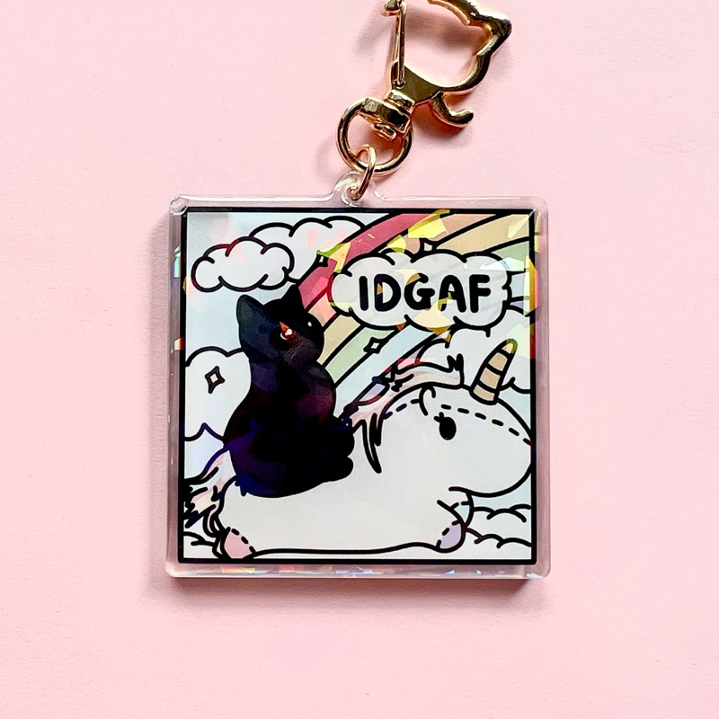 (SG) "IDGAF" cat meme double-sided epoxy holographic clear acrylic ...