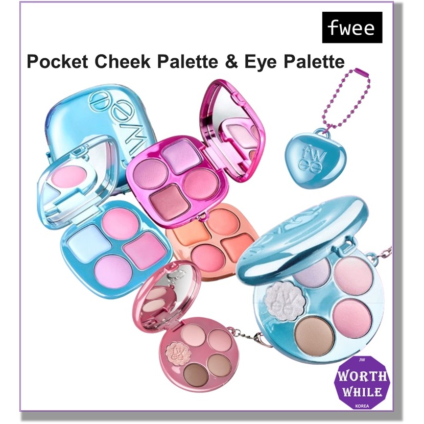 [+Mini keyring] fwee Pocket Cheek Palette 4 Colors & Eye Palette 5 ...