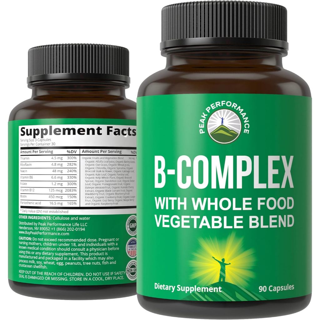 Vitamin B Complex 90 Capsules Whole Food Blend of 25 Vegetables and ...