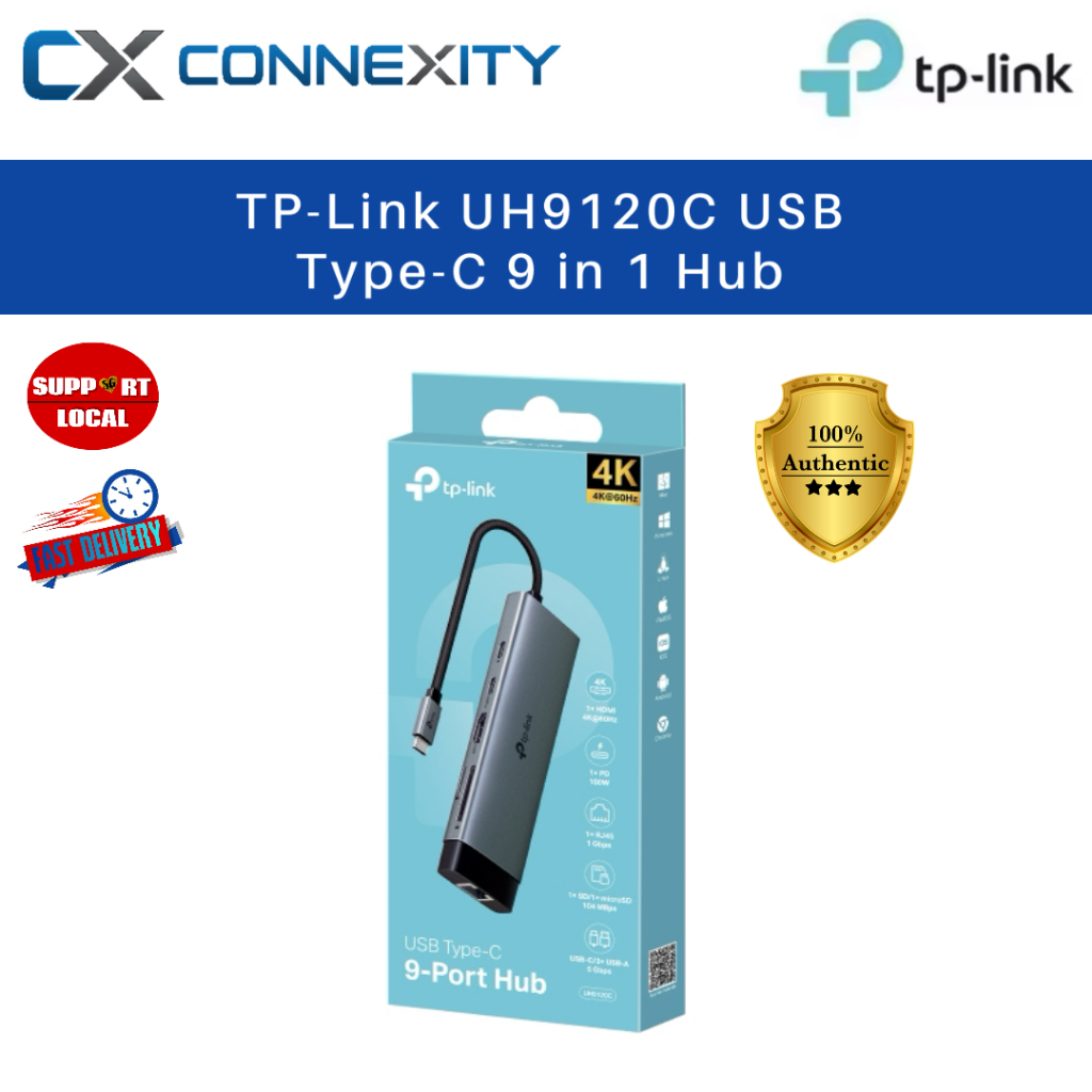TP-Link USB Type-C 9 in 1 Hub UH9120C 8885020625318 USB 3.0 Adapter HDMI Port Hub Type-C Port ...