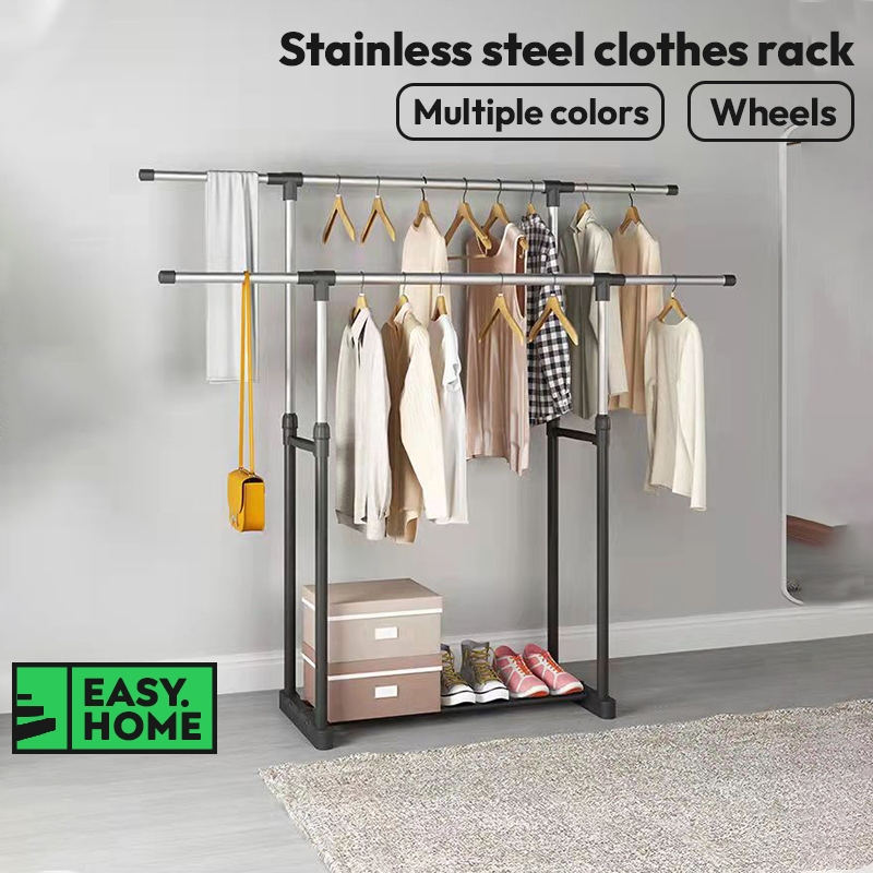 Adjustable Single & Double Pole Stainless Steel Stand Clothes Rack ...