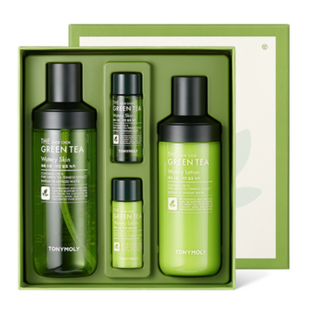 [TONYMOLY] THE CHOK CHOK GREEN TEA Set of 2 (Skin 180ml, Lotion 160ml) + Travel Kit (Skin 20ml ...