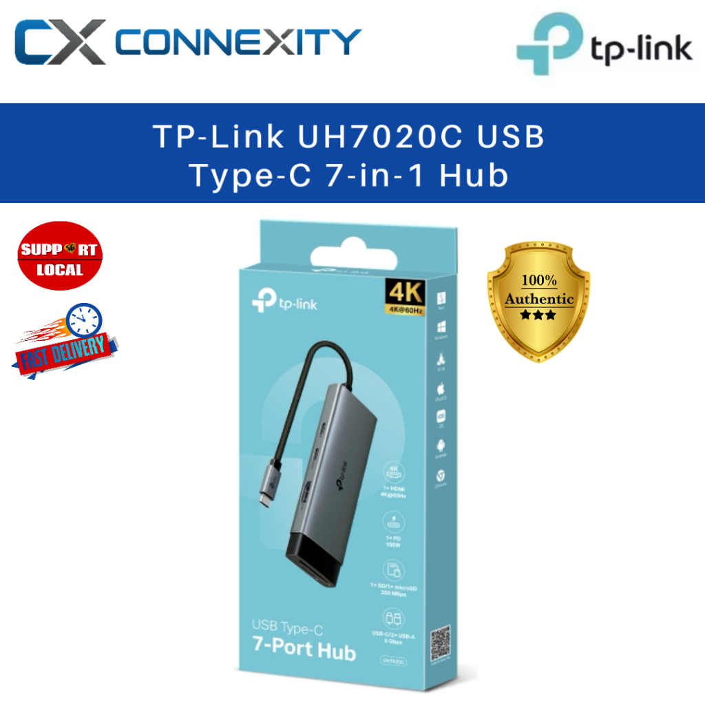 TP-Link USB Type-C 7-in-1 Hub UH7020C 8885020625295 Black USB Port ...