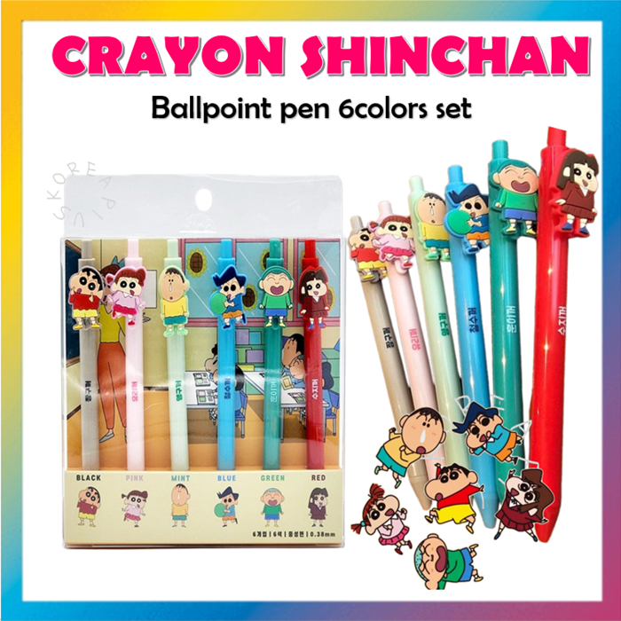 [DAISO KOREA] Crayon Shinchan Ballpoint pen 6colors set ballpen 1047018 ...