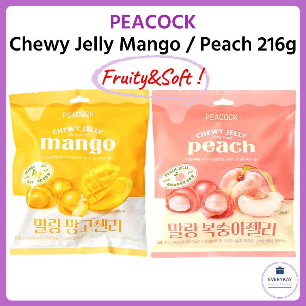 🇰🇷[PEACOCK] Chewy Jelly Mango Peach 216g | Fruity&Soft Jelly | Korean ...