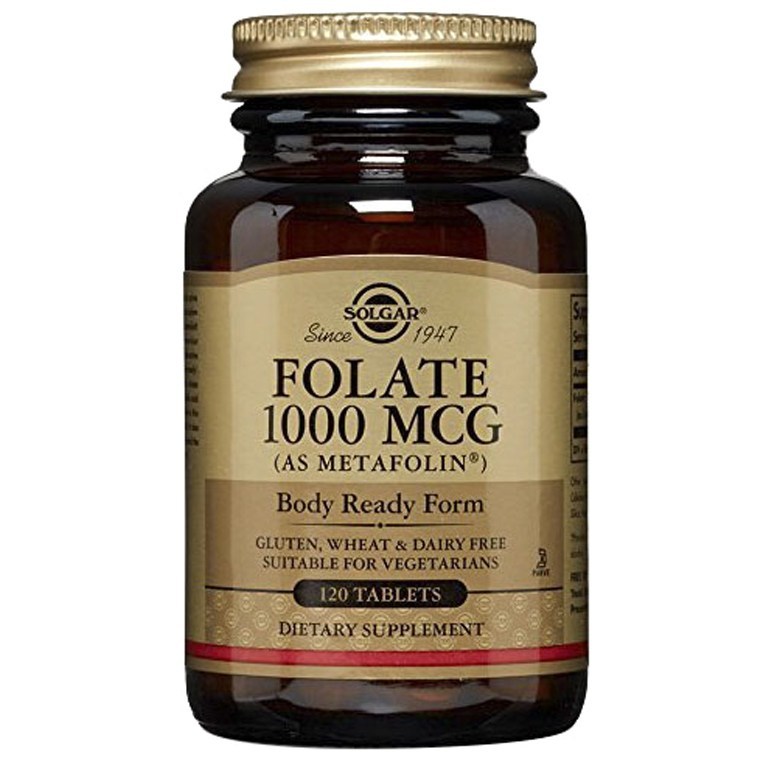 Solgar Folate 1000 mcg Gluten-Free Vegan Sugar-Free Tablets, 120 ...