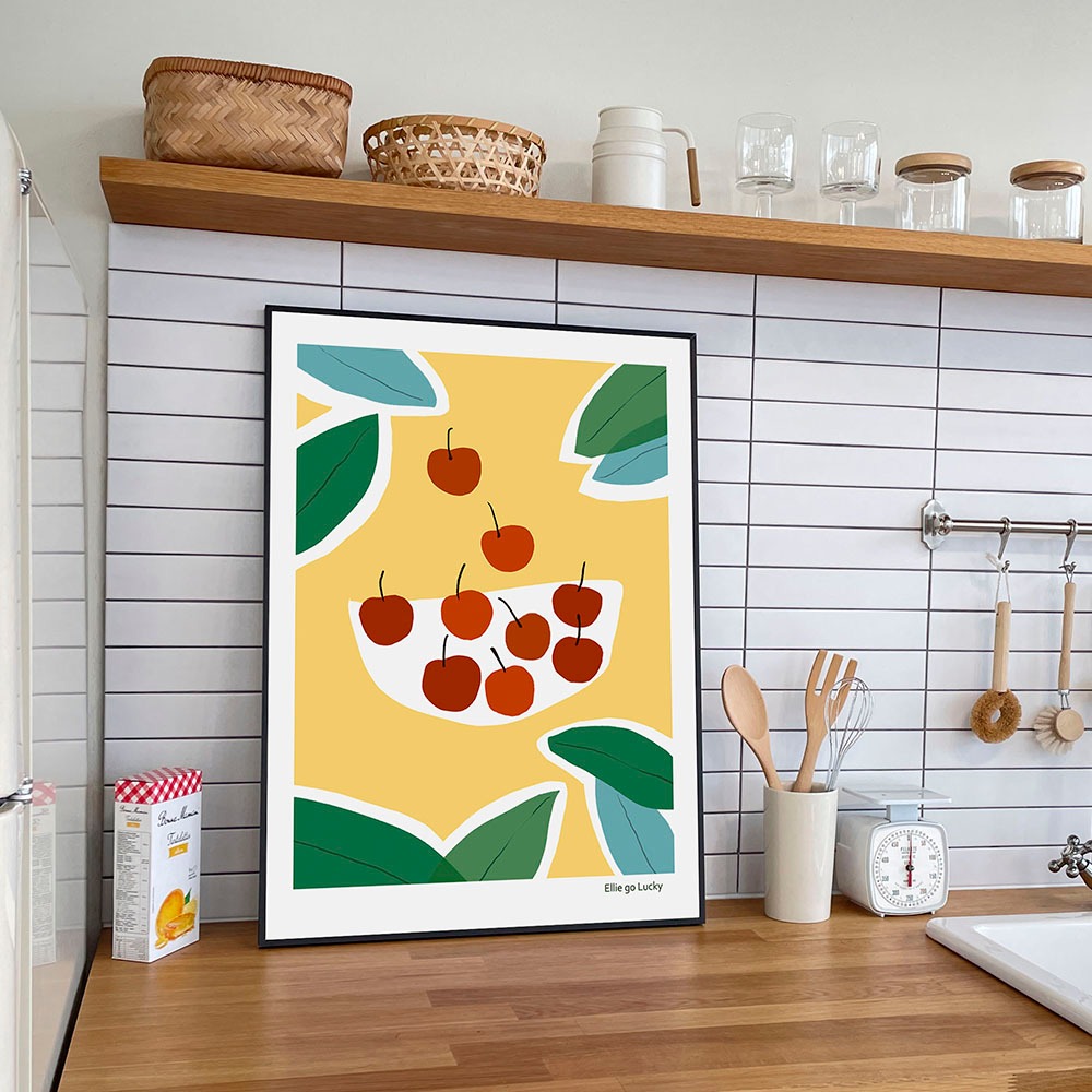 [ELLIE GO LUCKY] Cherry Bowl Illustration POSTER | Shopee Malaysia