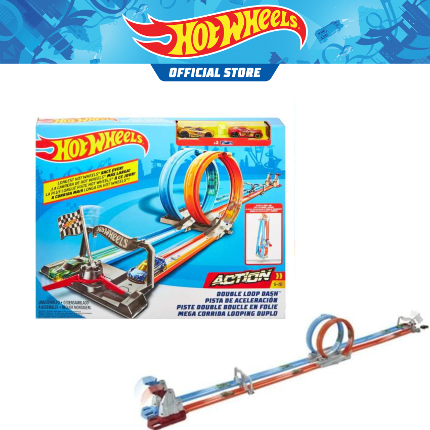 Hot Wheels Double Loop Dash Playset Fold & Go Racetrack Includes 2x Hot ...