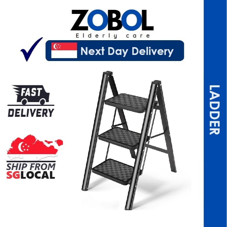 foldable Step Ladder 3 And 4 Steps Black Foldable Step Ladder | Shopee ...