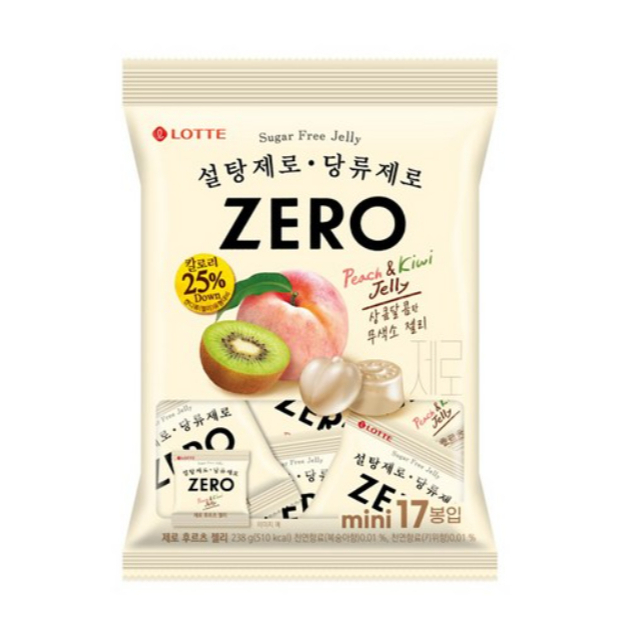 [LOTTE] Zero Sugar mini 17 packs Jelly (238g) , Fruit Jelly, Peach and ...