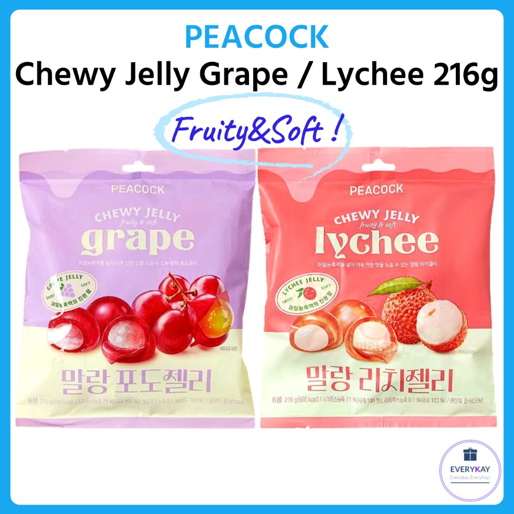 [PEACOCK] Chewy Jelly Grape Lychee 216g | Fruity&Soft Jelly | Korean ...