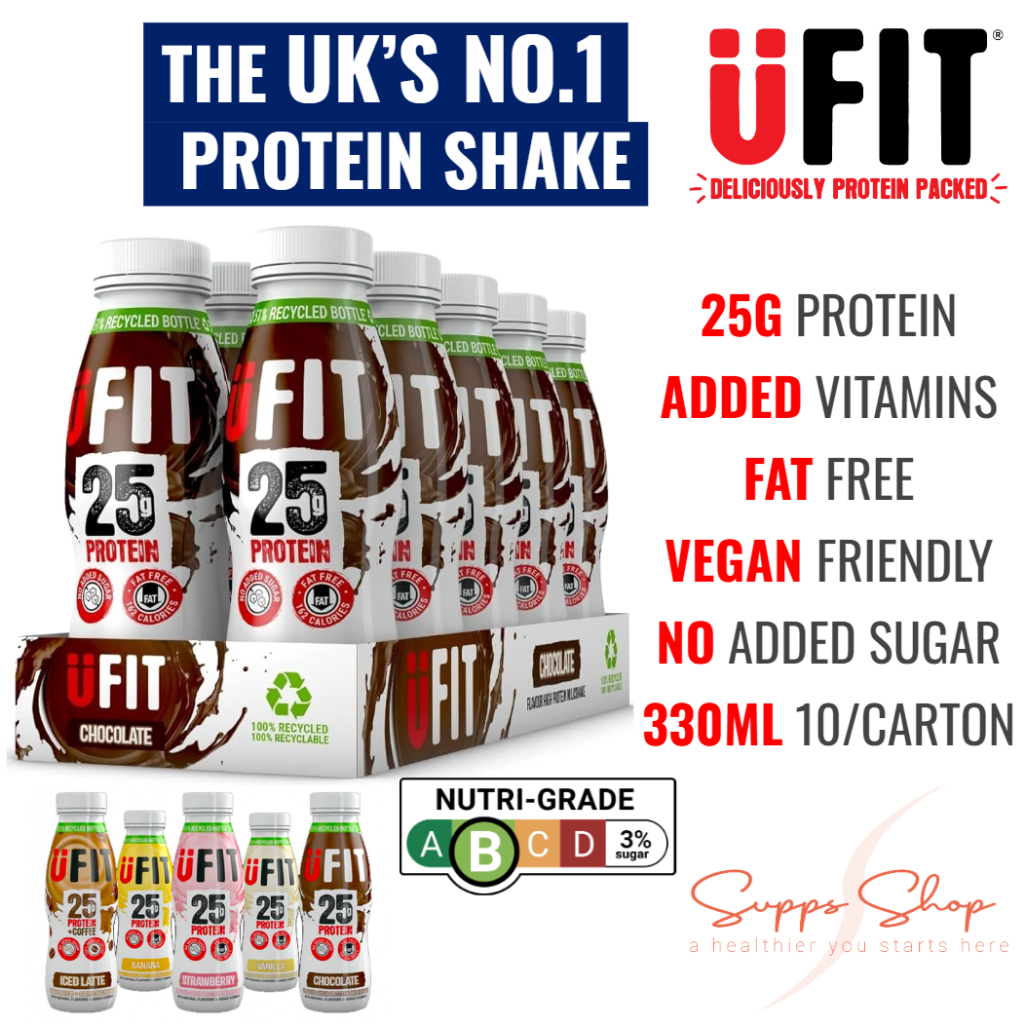 UFIT 25g High Protein Shake RTD Drink, 10 x 330ML Carton -Promotes a ...