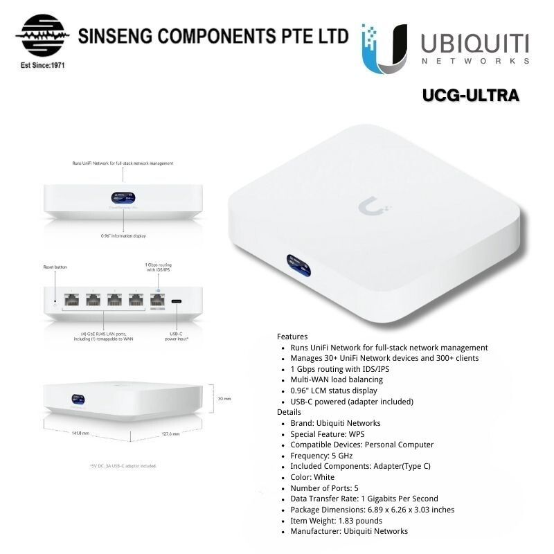 Ubiquiti Unifi UCG Ultra Cloud Gateway Ultra 5GHz Quad-core ARM Cortex ...