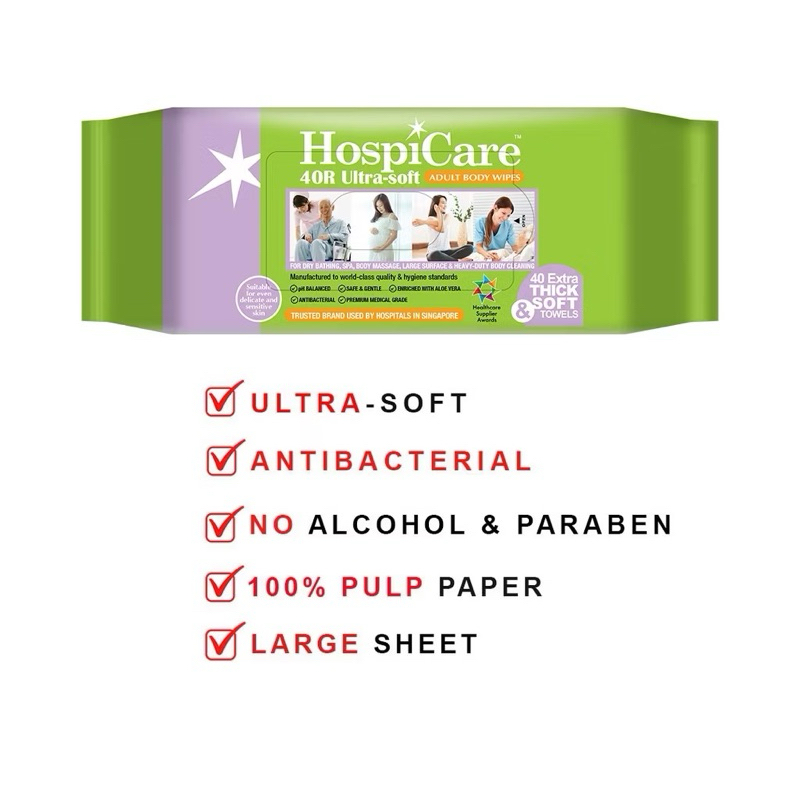 HospiCare 40R Resealable Ultra-Soft Adult Body Wipes (40 sheets/ pack ...