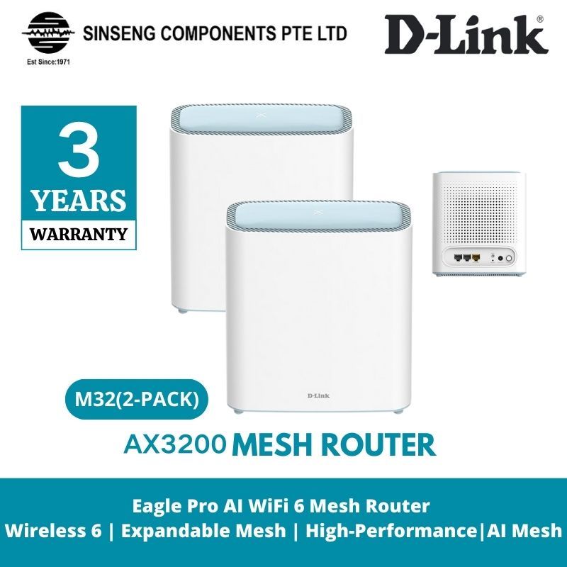 D-Link M32 (2 Pack) Eagle Pro AI AX3200 WiFi 6 Mesh Router Wireless 6 ...