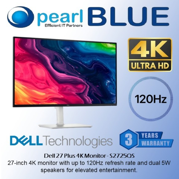 Dell 27 Plus 4K Monitor - S2725QS 27-inch 4K monitor with up to 120Hz refresh rate and dual 5W ...