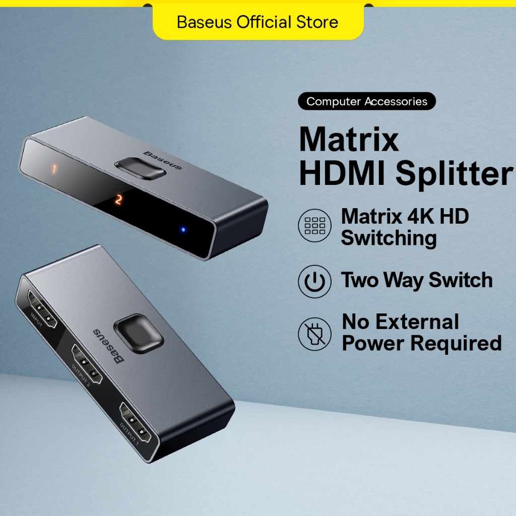 Baseus HDMI Splitter 4K 60Hz Bi-Direction HDMI Switch 1x2/2x1 HDR HDMI ...