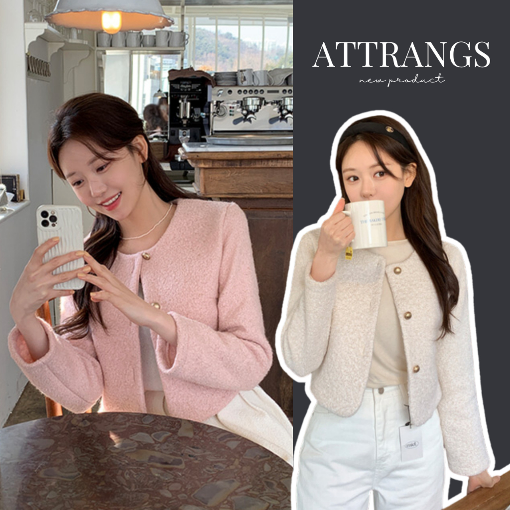 [ATTRANGS] Vivienne Boucle Tweed Semi-Crop Jacket _jk2578 | Shopee Malaysia