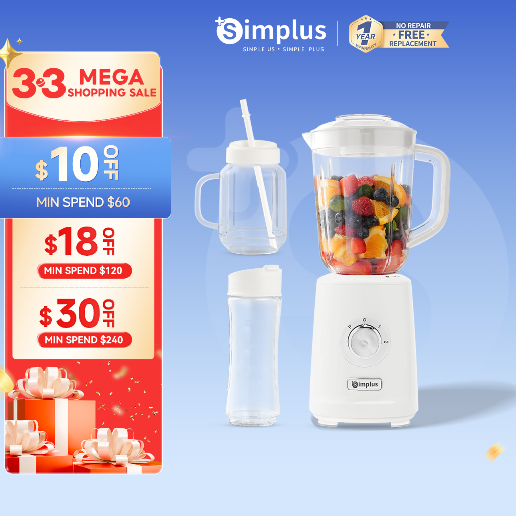 Simplus 1.25L Blender 3 in 1 Food Processor 3 Modes 3 Interchangeable Cups LLJH010 | Shopee Malaysia