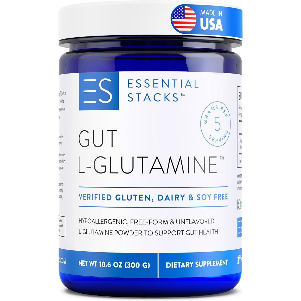 Essential Stacks Gut L-Glutamine 300g Powder - Made in USA - Pure L ...