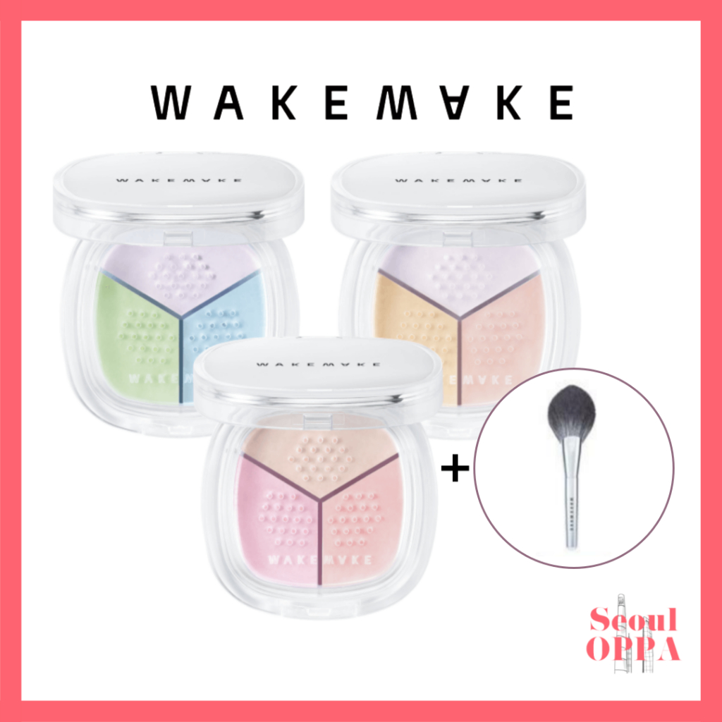 [WAKEMAKE] Stay Fixer Multi Color Powder 4g (+Brush) 3 Colors Tone Corrector No Sebum Fixing ...