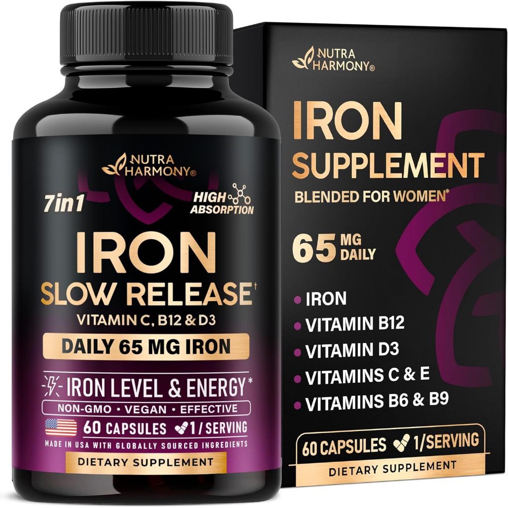 Iron Supplement Women 60 Capsules Iron 65mg Ferrous Sulfate 325mg ...