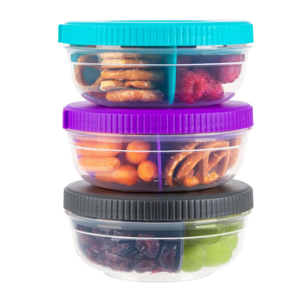 Progressive Snaplock 3 Piece 5 Ounce Leak Resistant Divided Snack Stack ...