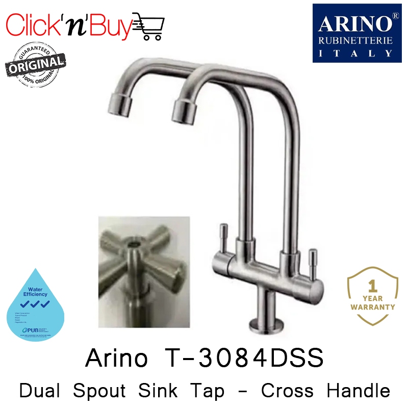 Arino T-3084DSS Dual Spout Sink Tap - Cross Handle. Stainless Steel 304 ...