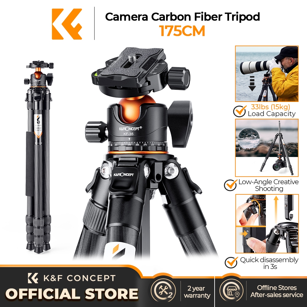 K&F CONCEPT Carbon Fiber Tripod with KF35 Head Extra-large load bearing tripod Portable tripod ...