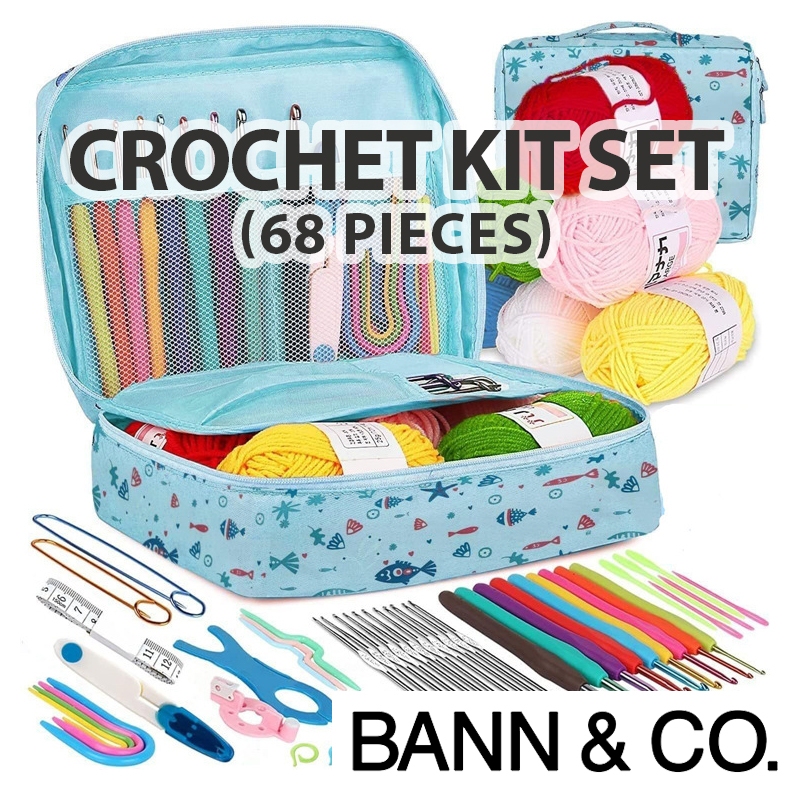 Crochet Kit Set (68 Pieces) - Hooks, Yarn, Needle, Storage Bag ...