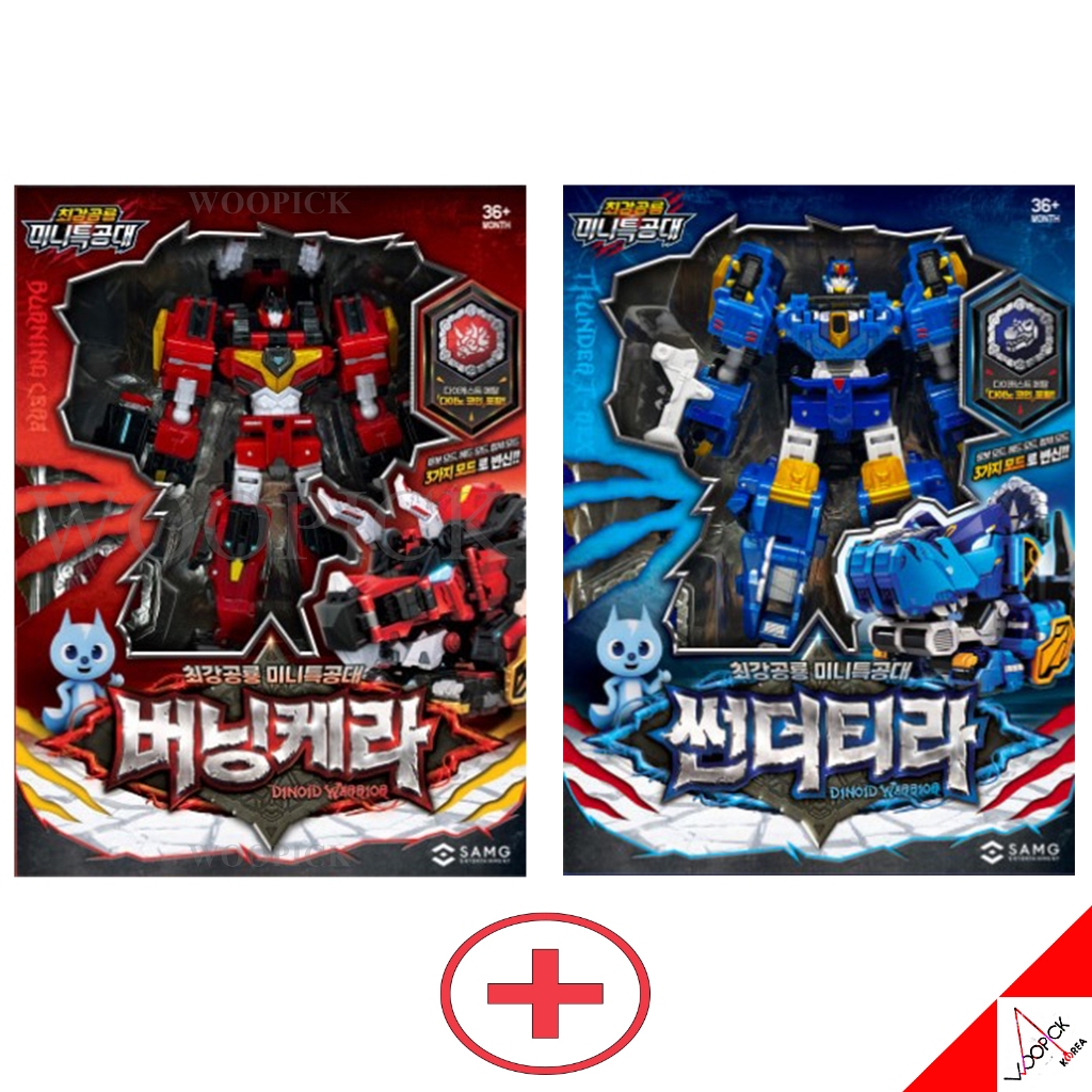 Miniforce Dinoid Warrior BURNING KERA + THUNDER TYRA Transformer Robot ...