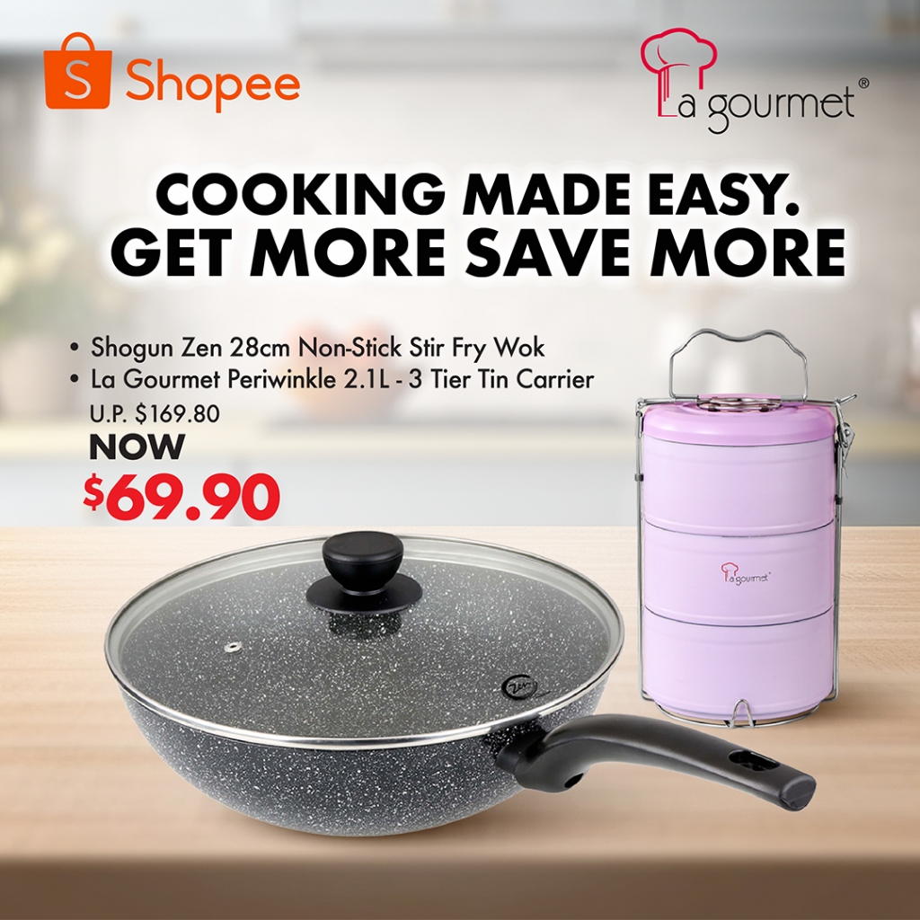 Shogun Zen 28cm Non-Stick Stir Fry Wok + La Gourmet Periwinkle 2.1L - 3 ...