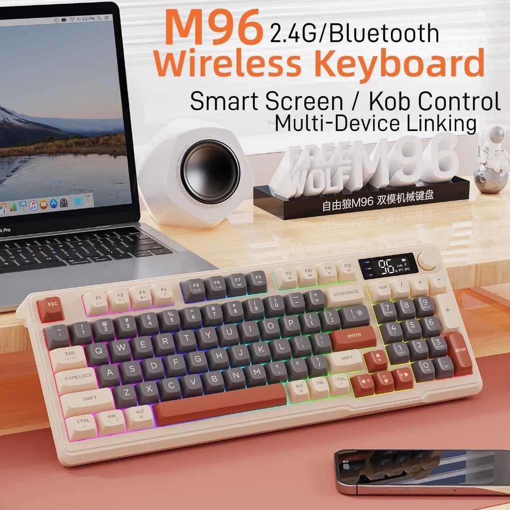 M96 Wireless Gaming Mechanical-Feel LED Backlit Keyboard Bluetooth/2 ...