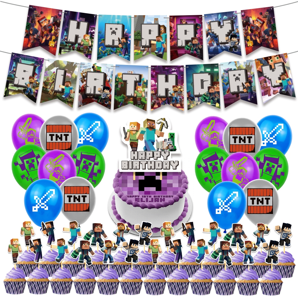 42 PCS Minecraft Birthday Party Decoration l Latex Balloon Banner ...