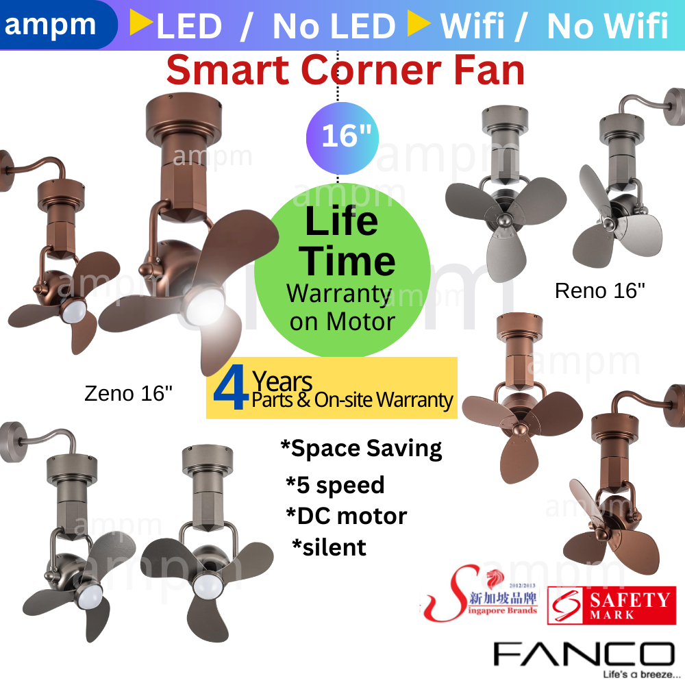 Fanco Ceiling Fan with Light Zeno Reno Corner Fan Smart Fan 3 Tone LED ...