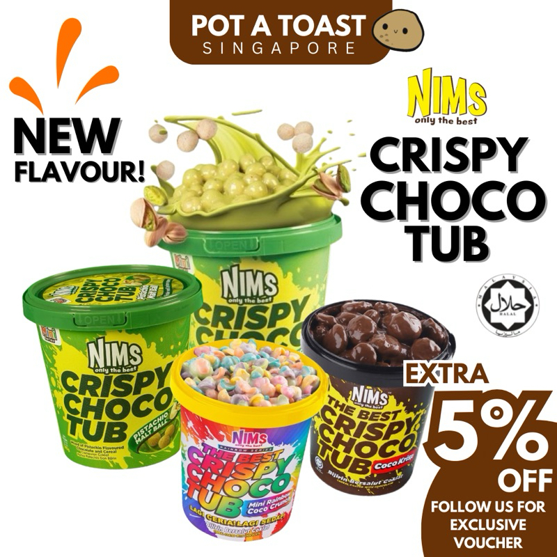 NEW FLAVOR LAUNCH! NIMS Crispy Choco Tub 270g - 300g - Milk Choco Dark Choco with Cereals [HALAL ...