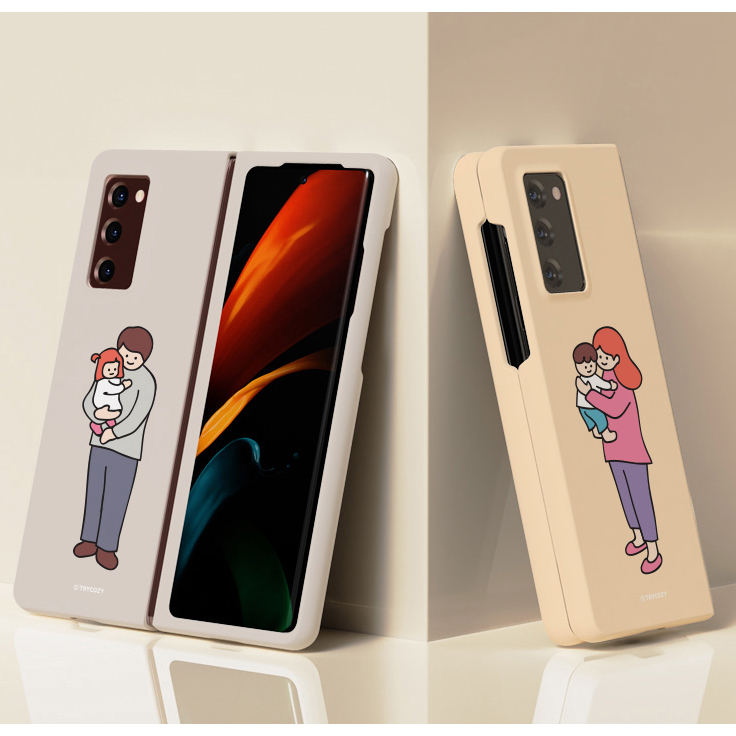 family theme illustration hard color case for galaxy z fold 6 5 4 3 2 ...