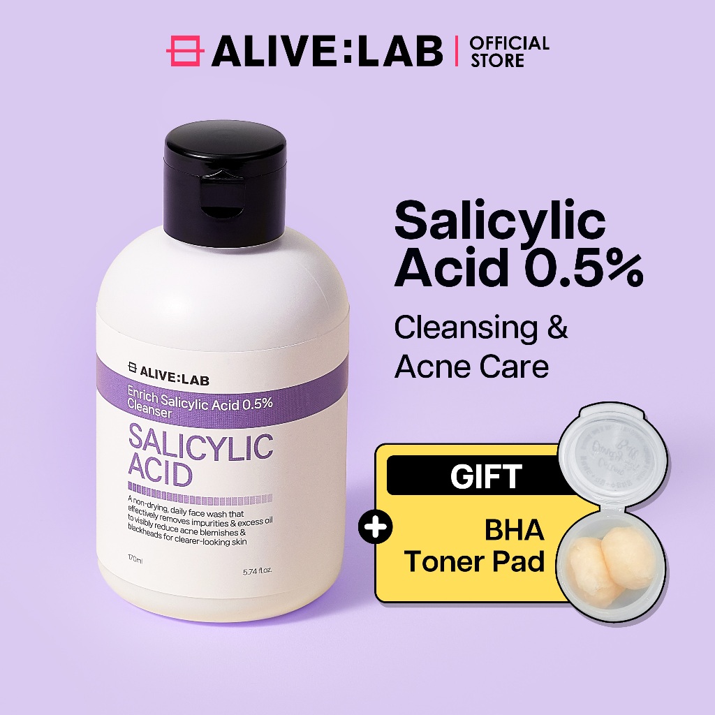 ALIVELAB Enrich Salicylic Acid 0.5% Cleanser 170ml Cleanser for Acne-Prone Skin, Removes ...