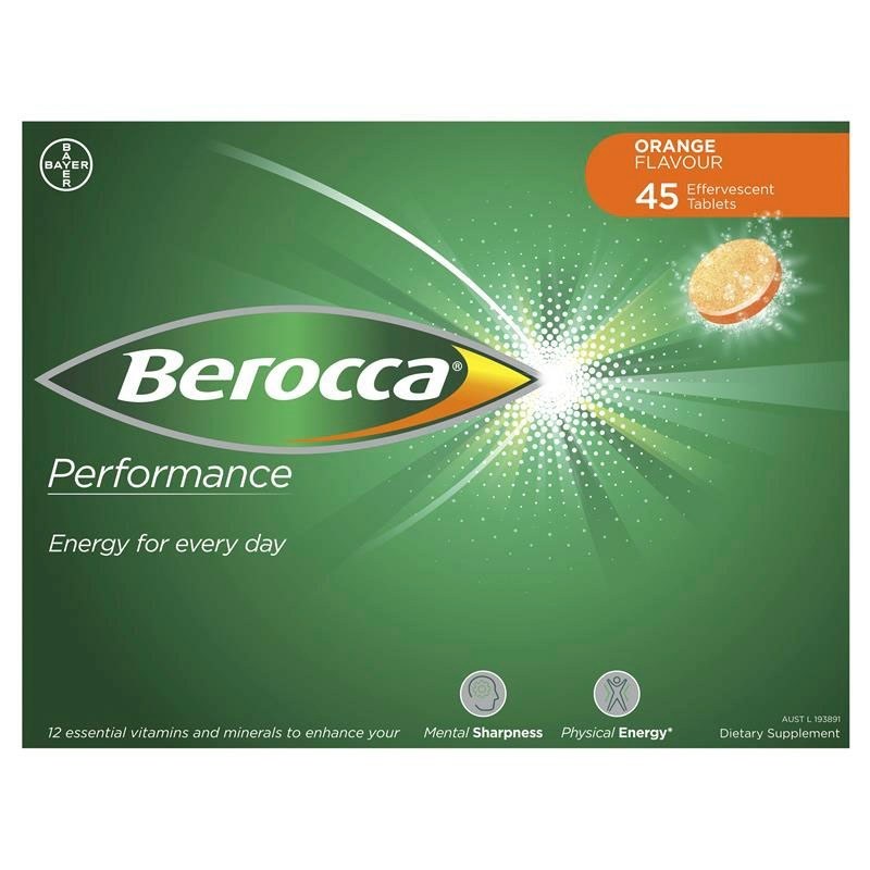 Berocca Performance Orange Effervescent Tablets, Energy Support, 45 ...